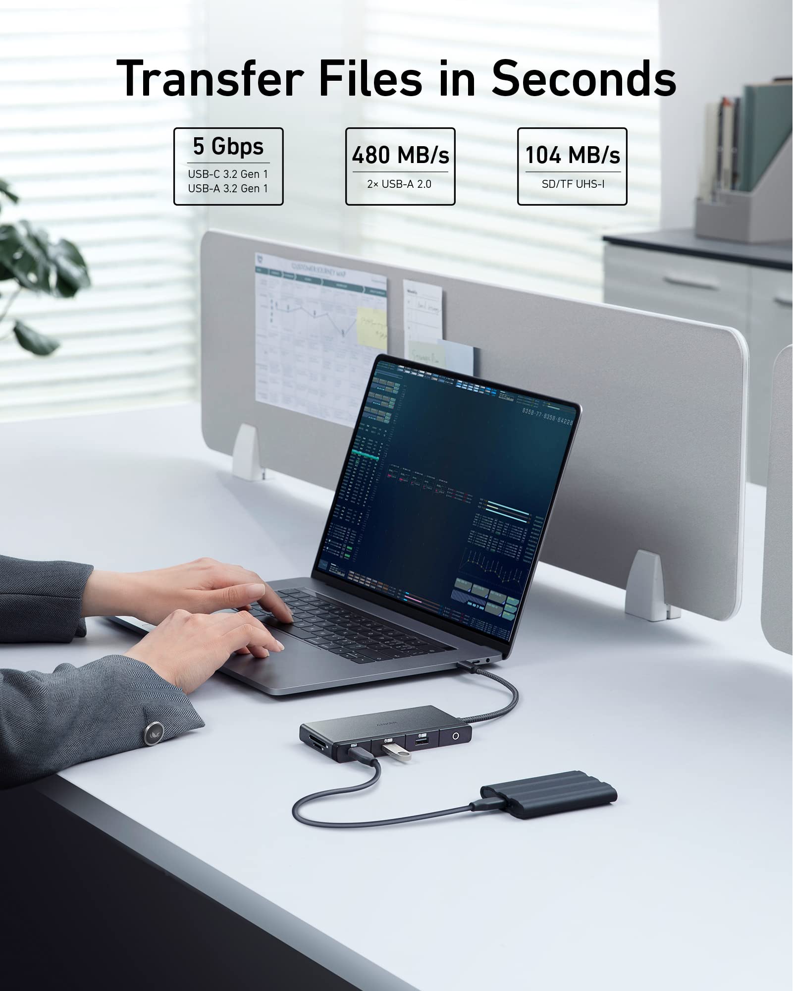 Anker USB C Hub, 552 USB-C Hub (9-in-1, 4K HDMI) with 100W Power Delivery, 4K@30Hz HDMI, 4 USB-C and USB-A Data Ports, Ethernet and SD/microSD Card Slot & New Nylon USB C to USB C Cable 100W 10ft