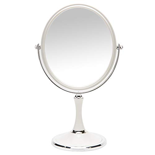 YEAKE Desk Mirror Vintage Table Mirror with Stand 8-inch Double Sided Swivel Mirror 1X/3X Magnification Makeup Vanity Mirror with Silver Style 13 Inch Height Standing Tabletop Mirror(Oval)