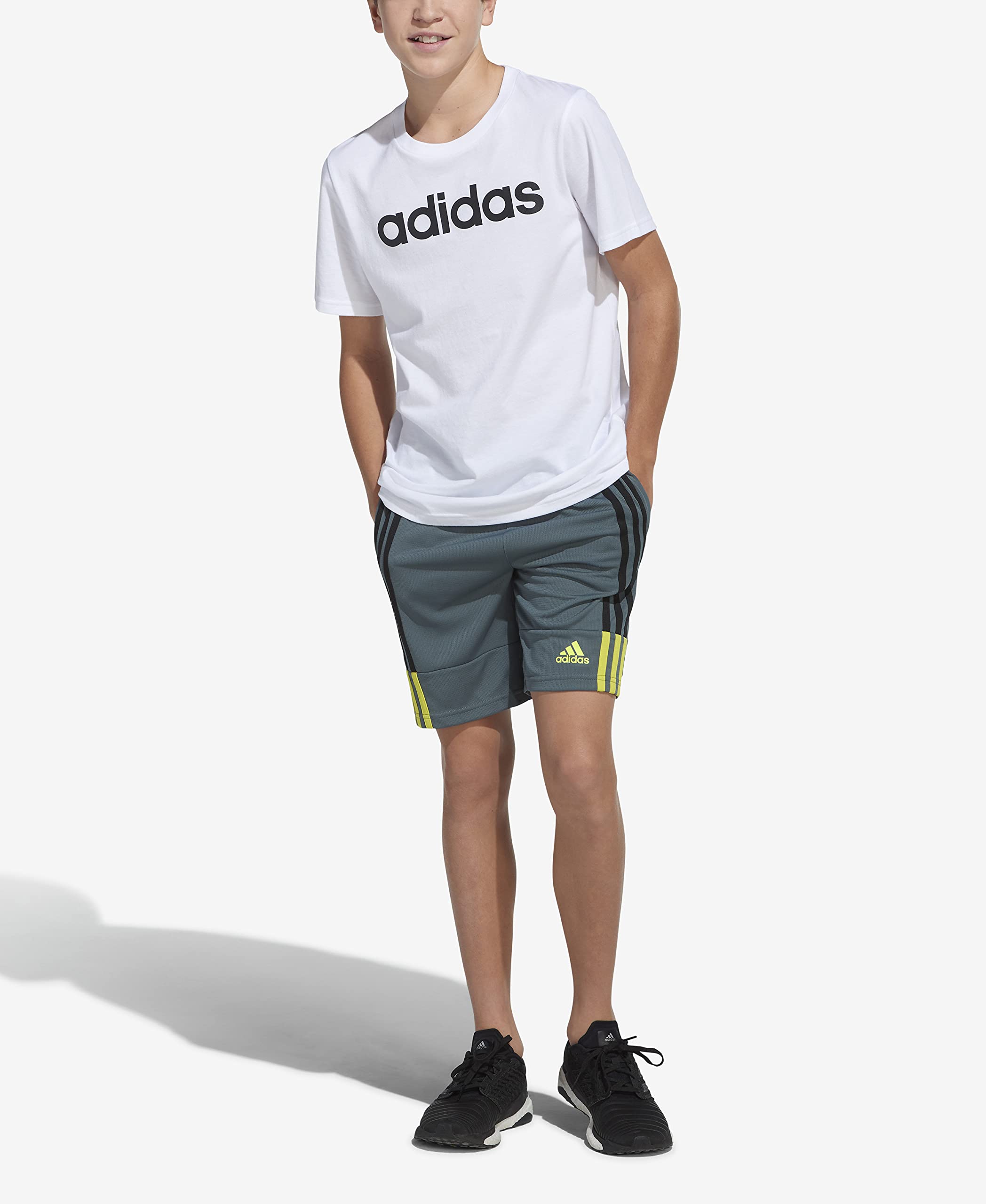 adidas Boys' Clashing 3-Stripes Shorts, Blue Oxide, X-Large (18/20)