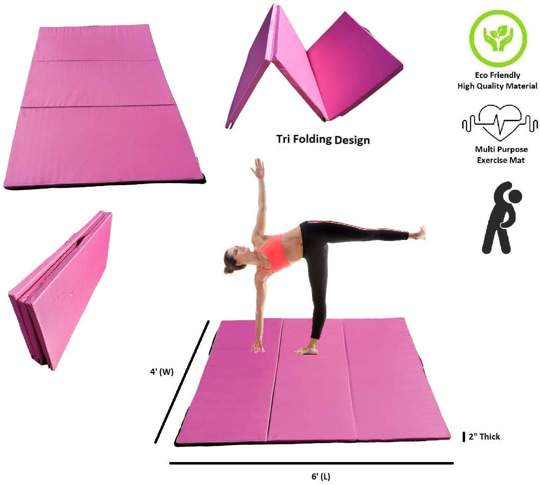 5 Star TD Gymnastics Mat 4'x6', 2" Thick Tri-Fold Folding Exercise Mat Extra Thick High Density Tumble Mat w Carrying Handles for Gymnastics, Yoga, Aerobics, Mixed Martial Arts, Home Gym Workout Mat