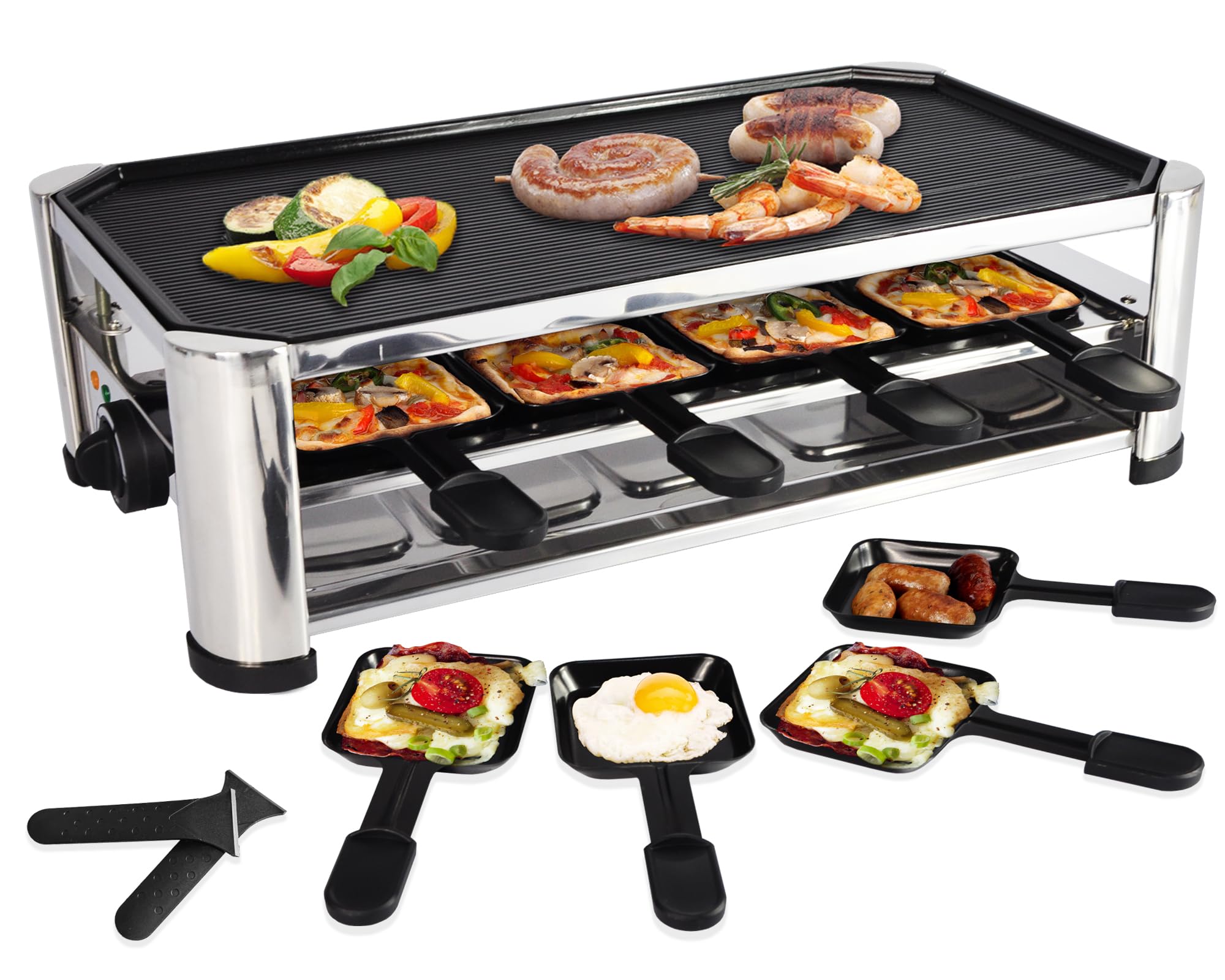TAMARIT Raclette Cheese Table Grill Portable Electric Indoor Korean BBQ Grill 1400W Raclette Party Grill with Reversible Nonstick Extra Large Grill Plate Raclette Grill for Home Party, Stainless Steel