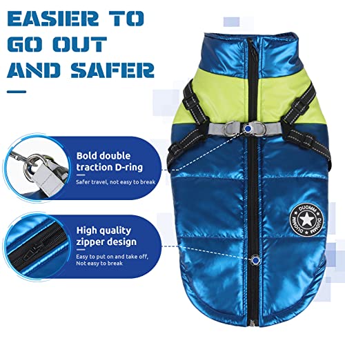 BAEJMJK Dog Reflective Winter Coat with Harness Warm Cold Weather Jacket for Small Medium Dogs Zip Up Turtleneck Puppy Vest with D-Ring Waterproof Windproof Dog Winter Clothes(Blue,2X-Large)