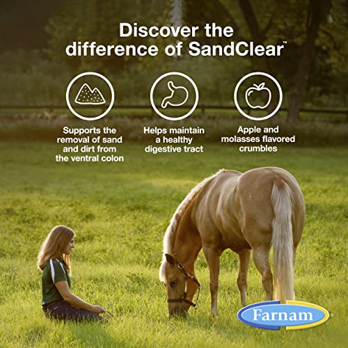 Farnam Sand Clear for Horses Natural Psyllium Crumbles, Veterinarian recommended to support the removal of sand & dirt from the ventral colon, 3 lbs., 9 scoops