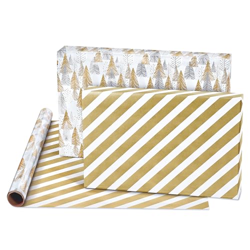 American Greetings 80 sq. ft. Gold Wrapping Paper Bundle (Snowflakes) for Christmas, New Years, and All Holidays (4 Rolls 30 in. x 8 ft.)