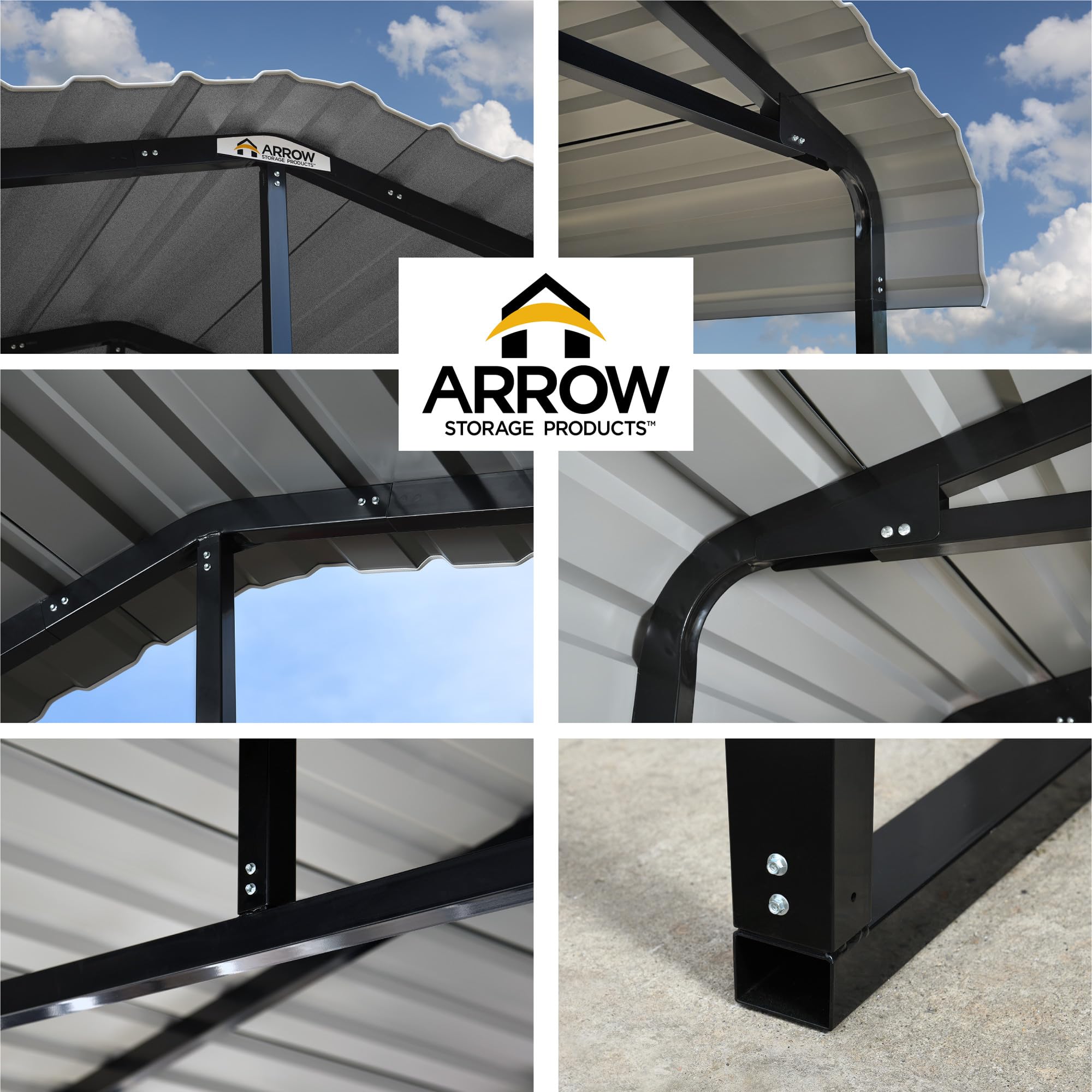 Arrow Carports Galvanized Steel Carport, Double Car Metal Carport Kit, 20' x 20' x 9', Eggshell