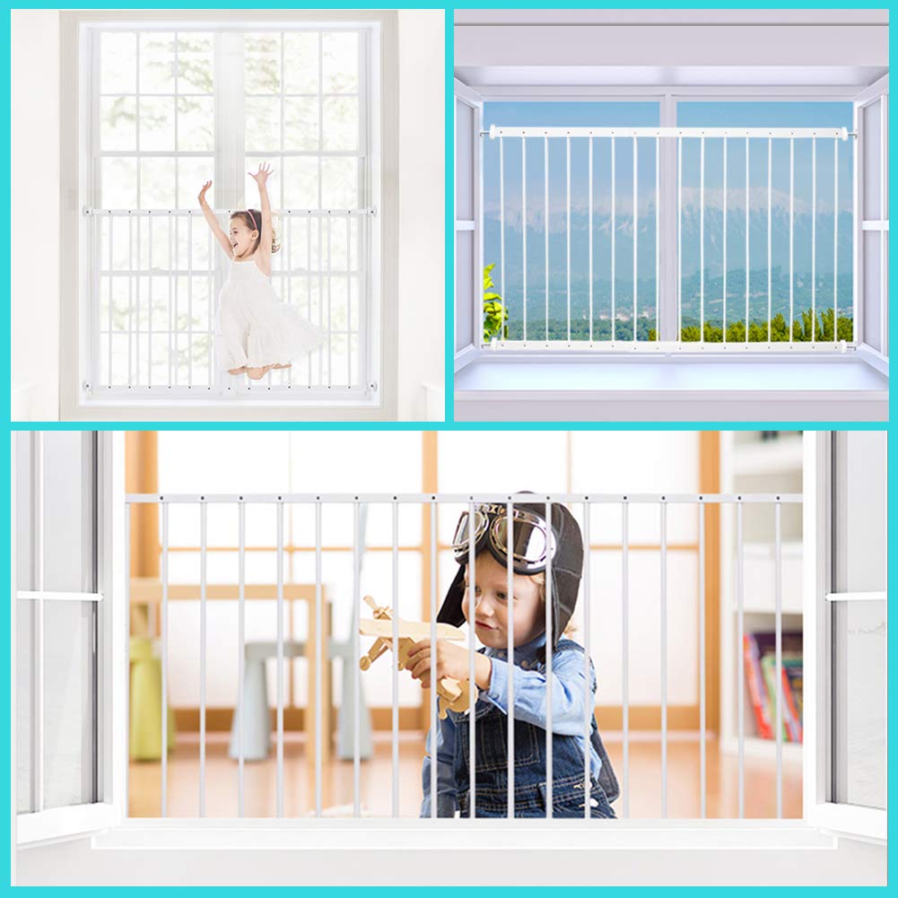 WAOWAO Window Safety Guards for Children Kids Child Toddler Pets Extra Wide White Tension Security Window Guard Gate for Home Fit 19.49-33.60" Sliding Windows (2Piece)