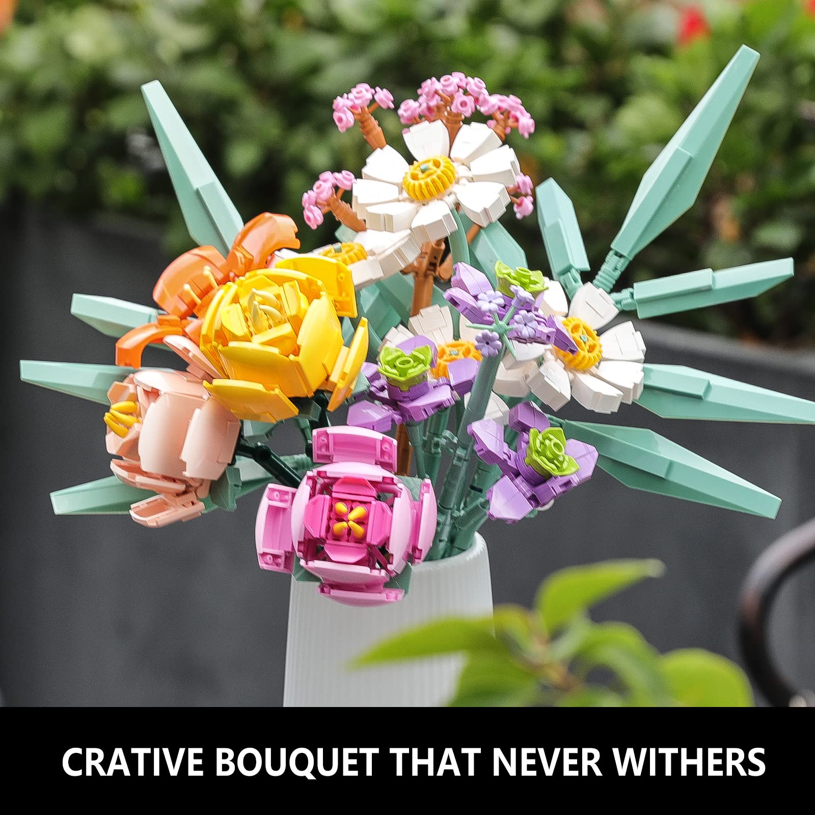 Allupal 10 Ideas Flowers Bouquet Building Set, Plant Display Decor Set for The Home or Office, Creative Gift for Adults and Age 14+ (901 Pieces)