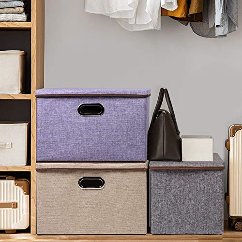 UUJOLY Large Foldable Storage Bins with Lids, Cube Collapsible Nursery Storage Box for Bedroom, Wardrobe, Shelf, Office (purple)