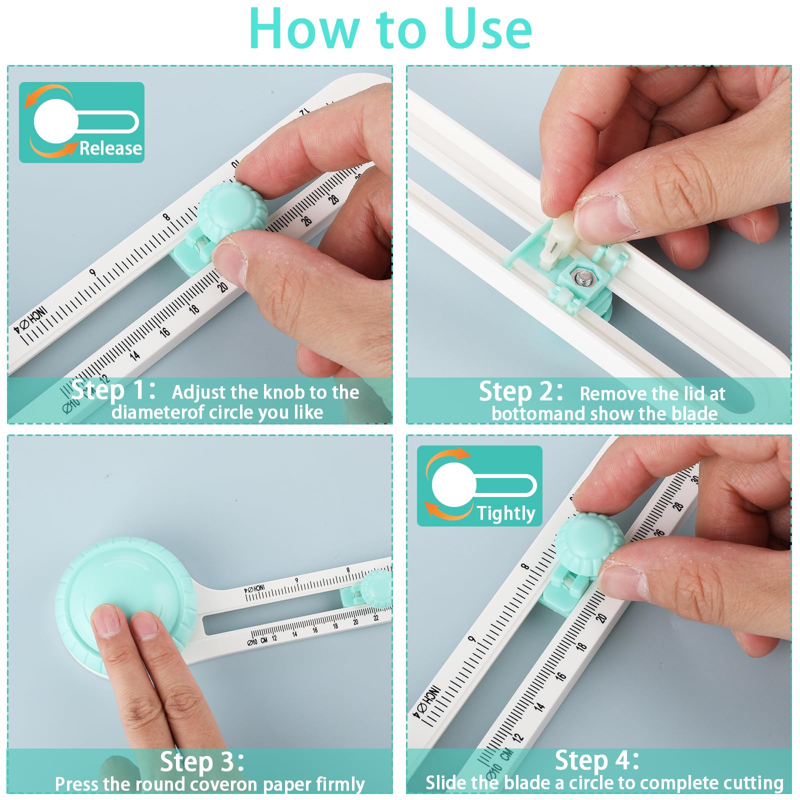 Andibro Circle Cutter for Crafts, Adjustable Circle Paper Cutter, Paper Trimmer with 3 Replaceable Blades Rotary Circle Maker Circular Cutting Scrapbooking Tool for Art DIY Crafts 3.9-12.6in (Green)
