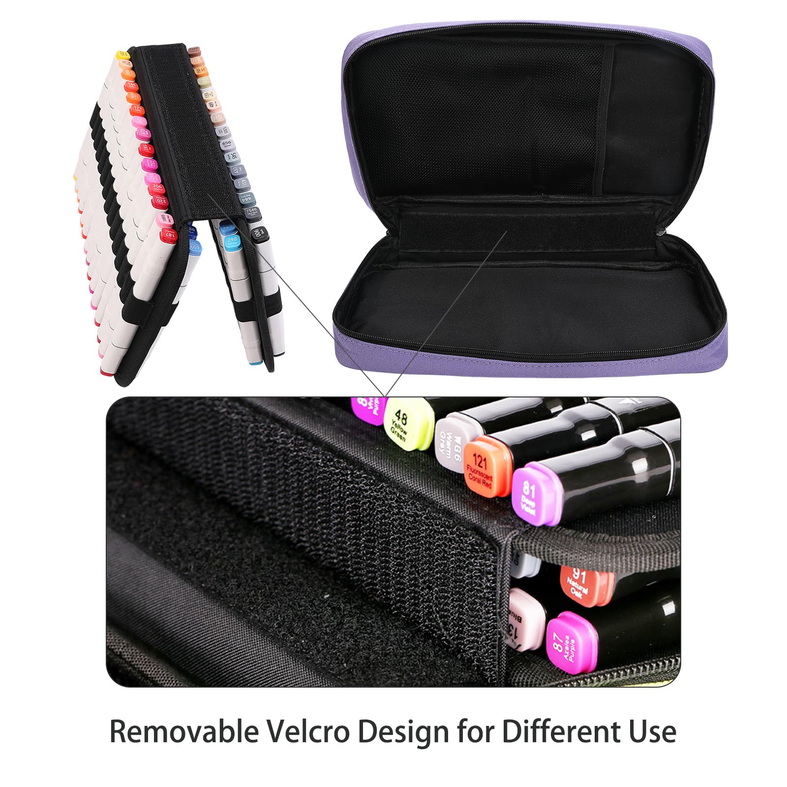 BOMKEE 60 Slots Marker Organizer Case, Large Marker Case for 60 Markers Big Capacity Marker Storage Bag Pen Case Pencil Pouch with Carrying Handle