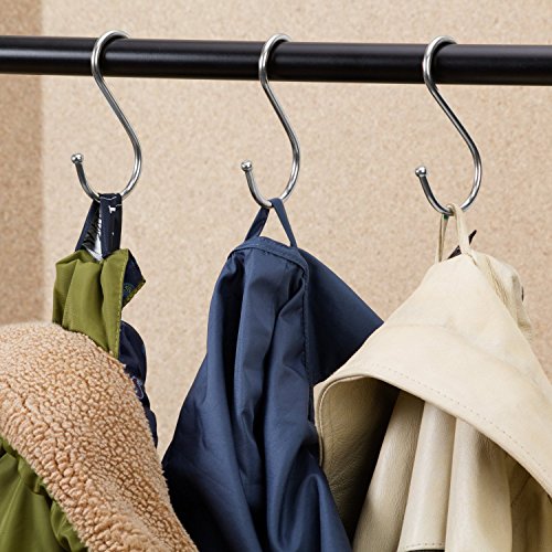 Large Round S Shaped Hooks Stainless Steel Hanging Hooks Set with 20 Hooks - Ideal for Pots, Pans, Spoons and Other Kitchen Essentials - Perfect for Clothing