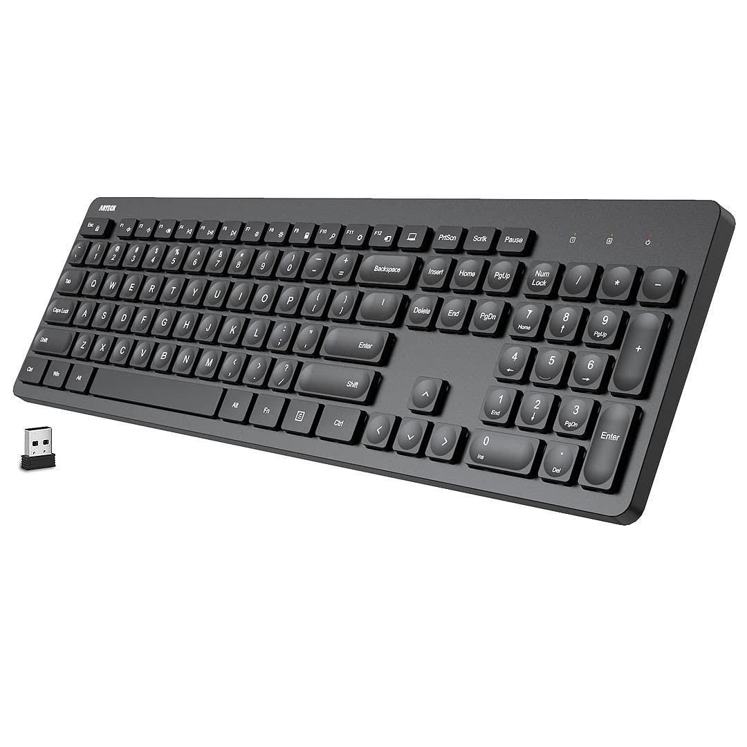 Arteck 2.4G Wireless Keyboard Ultra Slim Full Size Keyboard with Numeric Keypad and Media Hotkey for Computer/Desktop/PC/Laptop/Surface/Smart TV and Windows 11/10/ 8/7