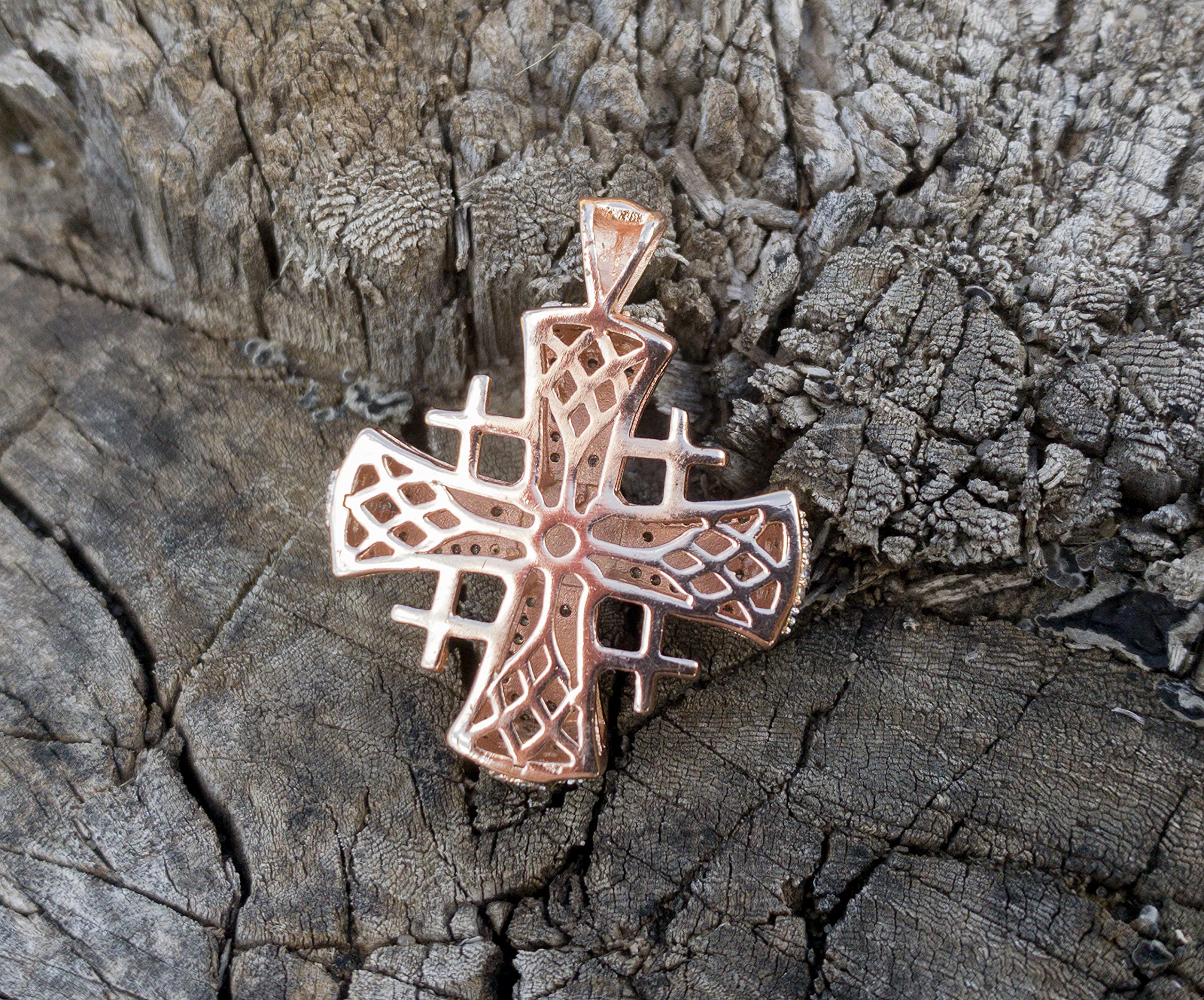 Nazareth Store Crusaders Jerusalem Cross Pendant Necklace Gold Plating 18k Enamel Crystallized Stones 1.3" (Black)