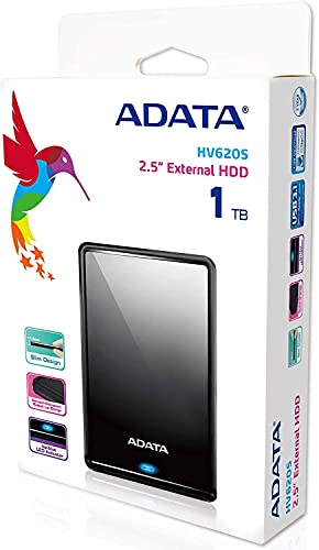 ADATA AHV620S-1TU3-CBK 1TB HV620S Slim External Hard Drive 2.5 USB 3.1 11.5mm Thick Black - (Storage > External Hard Drives)