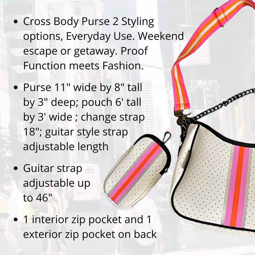 Dallas Hill Designs Crossbody Neoprene Purse for Women | Ladies Drawstring Handbag | 2 Detachable Straps | Matching Pouch