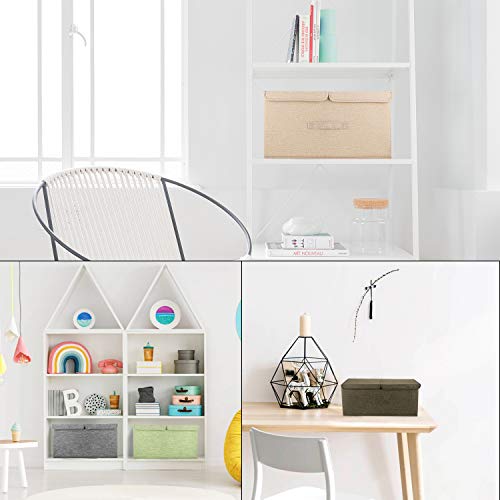 Valease 2 Pack Large Storage Boxes with Lids and Handles, Collapsible Linen Storage Bins Organizer Containers Baskets Cube with Removable Divider for Home Bedroom Closet Office (Grey, Large)