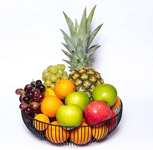 Black Metal Wire Fruit Basket Bowl For Kitchen,Living Room,Office - Large Decorative Centerpiece To Display Fruit, Vegetables, Bread, Candy, Household Items Or Use As A Gift Basket