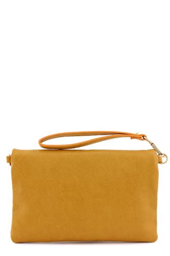 FashionPuzzle Envelope Wristlet Clutch Crossbody Bag with Chain Strap (Mustard) One Size