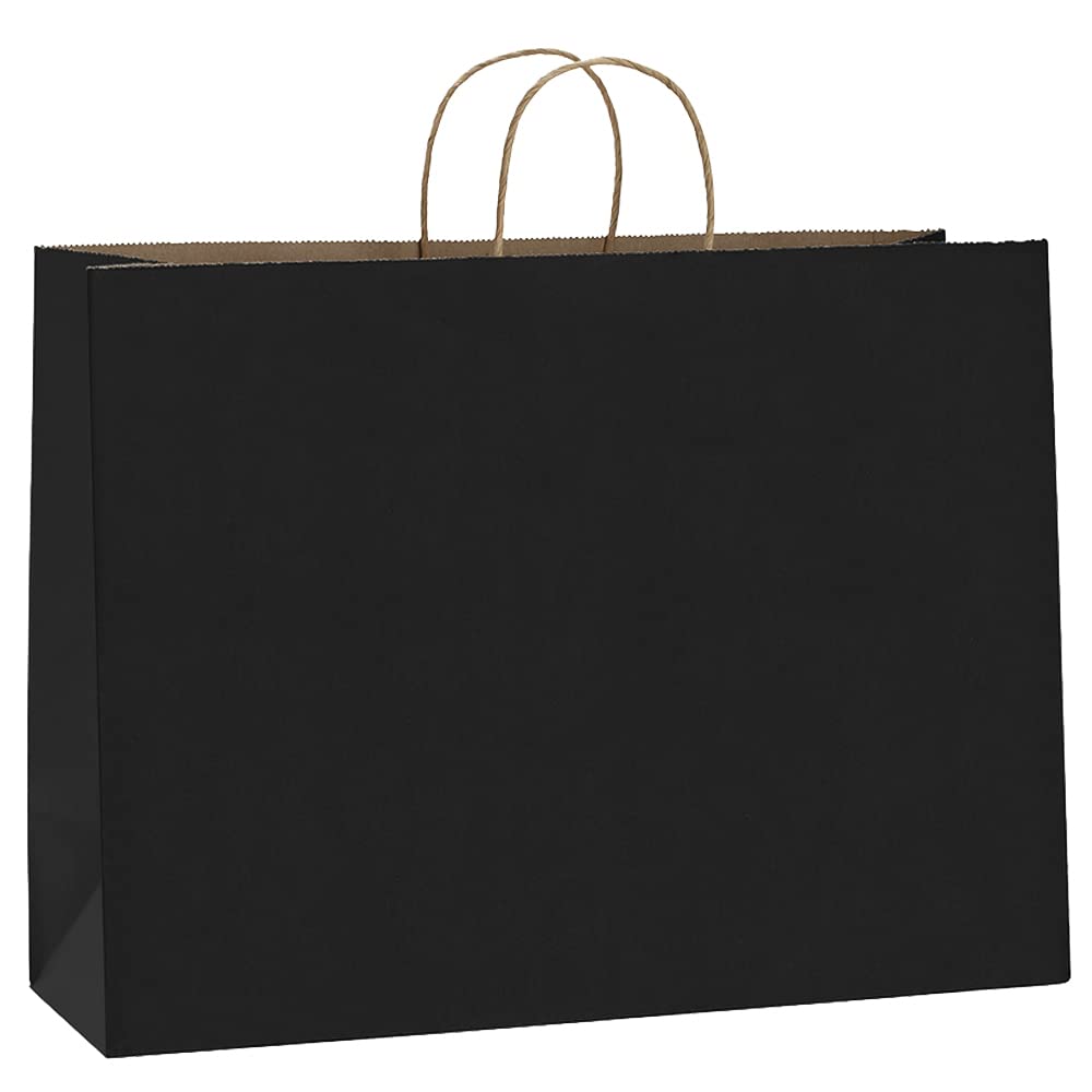 BagDream 16x6x12 Inches 50Pcs Black Kraft Paper Bags with Handles Bulk for Shopping, Grocery, Mechandise, Party, Gift Bags, 100% Recyclable Large Paper Bags