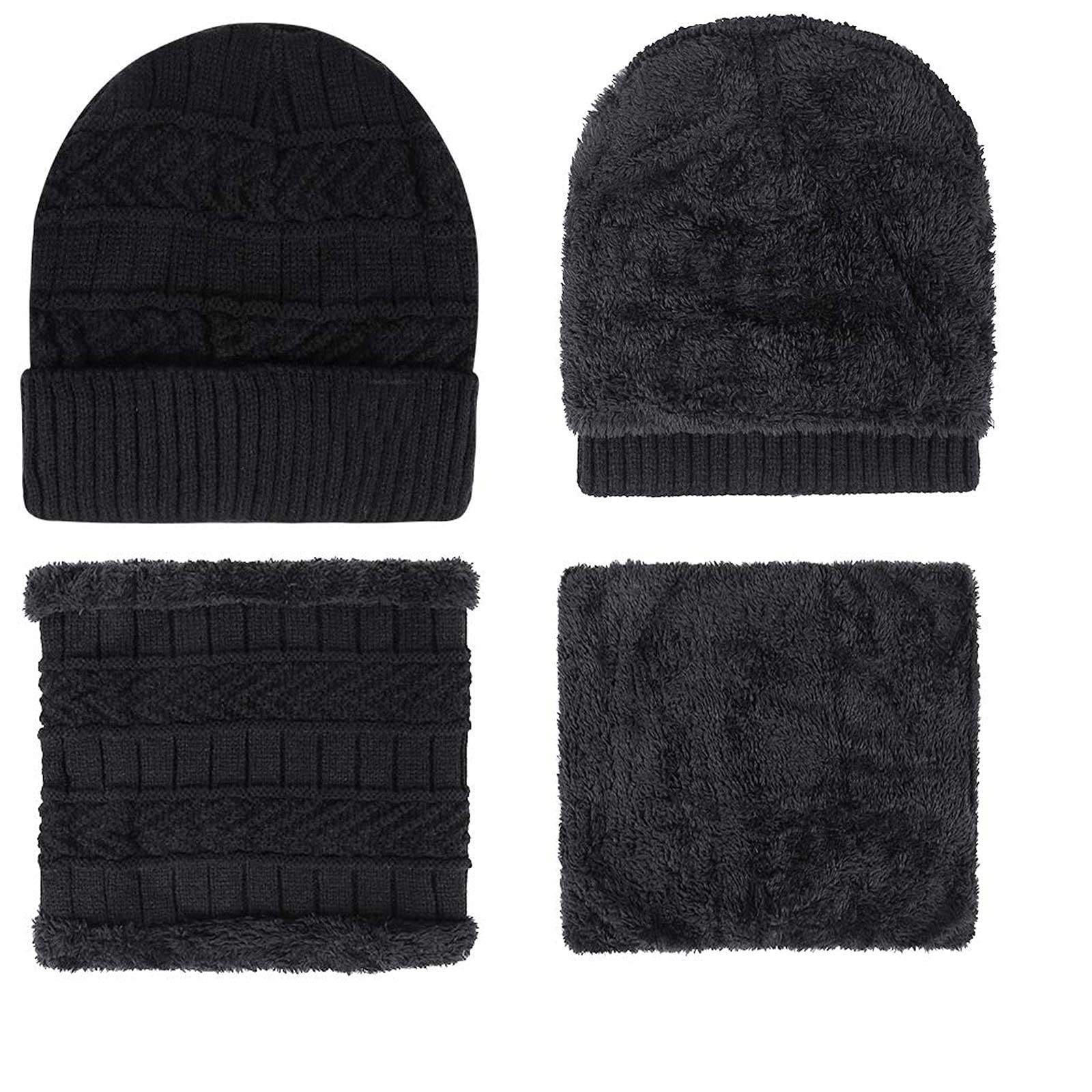 6 Pieces Winter Beanie Hat Scarf Gloves Set for Men and Women,Knitted Skull Cap Winter Hat Touchscreen Gloves Neck Warmer