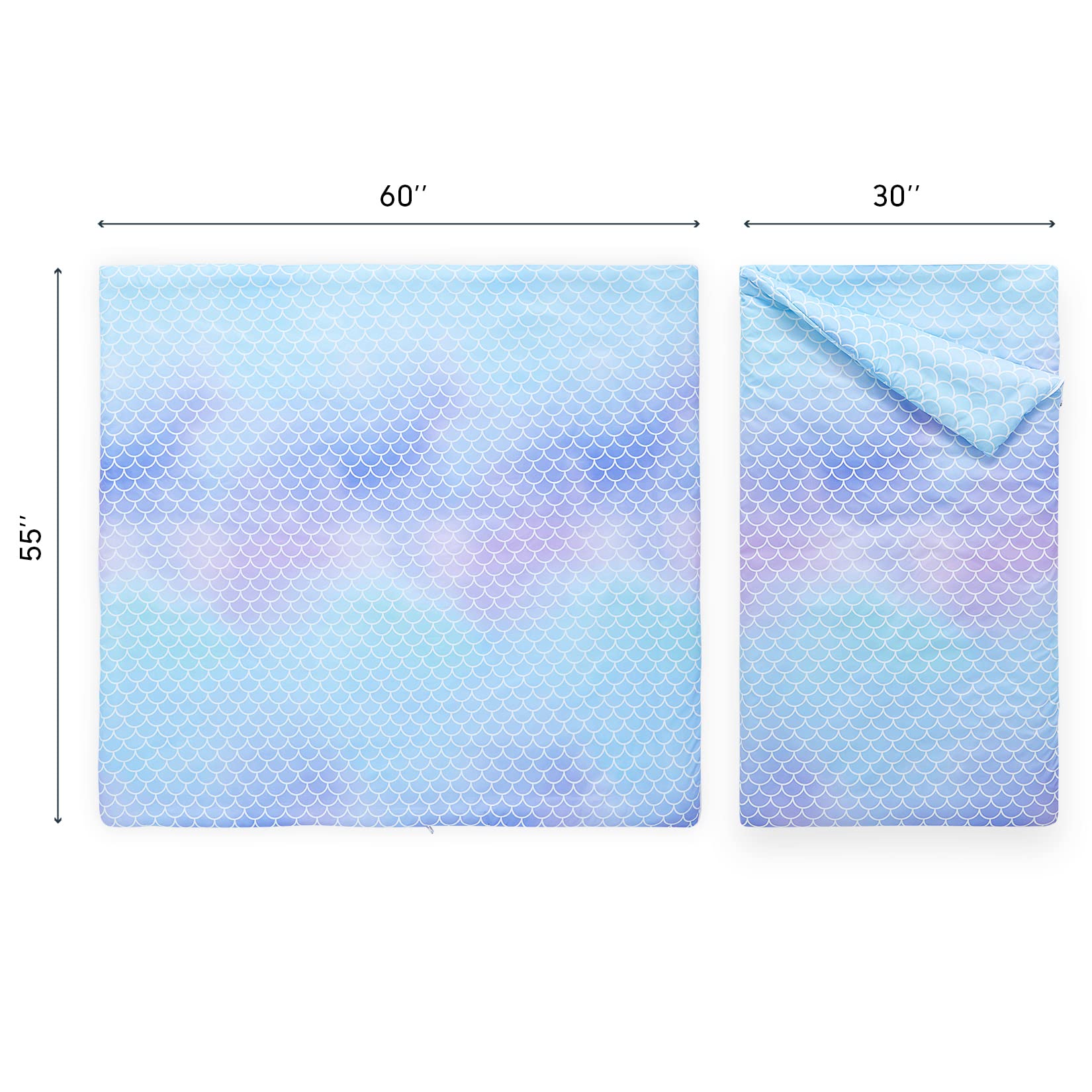 Wake In Cloud - Sleeping Bag Zippered, Nap Mat with Matching Pillow for Kids Boys Girls Sleepover Overnight Travel Slumber Bag, Mermaids Scales in Gradient Purple Blue, 100% Soft Microfiber