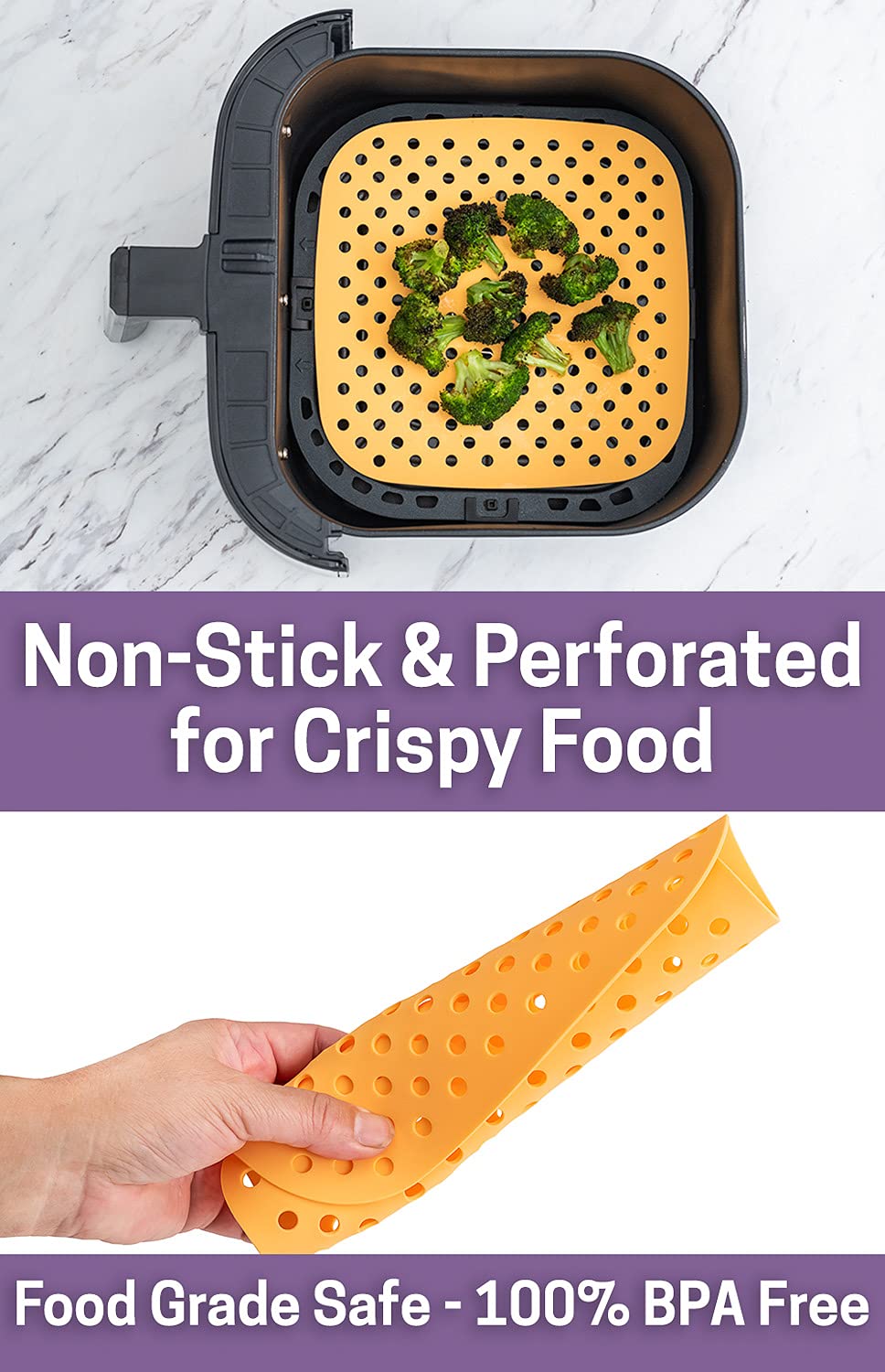 Air Fryer Silicone Liners, Non-Stick, Easy Clean, Reusable Air Fryer Liner Mats Accessories 8.5” SQUARE (2-Pack) “FUZZY PEACH” Fits most air fryer models