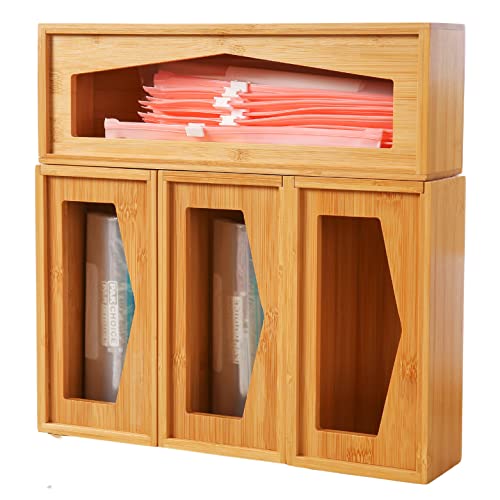 Baggie Organizer For Drawer | Bamboo Storage Containers, Fits Gallon Ziploc Bags, Saran Wrap, Foil Aluminum Roll, Plastic Bag Organizer | Kitchen Storage Containers Drawer Organizer Kitchen Utensils