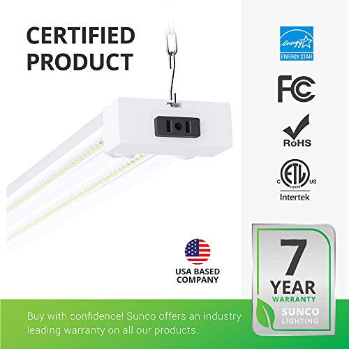 Sunco 10 Pack Linkable LED Utility Shop Light, 4500 LM, Single CCT (2700K), 4 FT, 48 Inch Integrated Fixture for Garage, 40W Equivalent 150W, Surface + Suspension Mount, White
