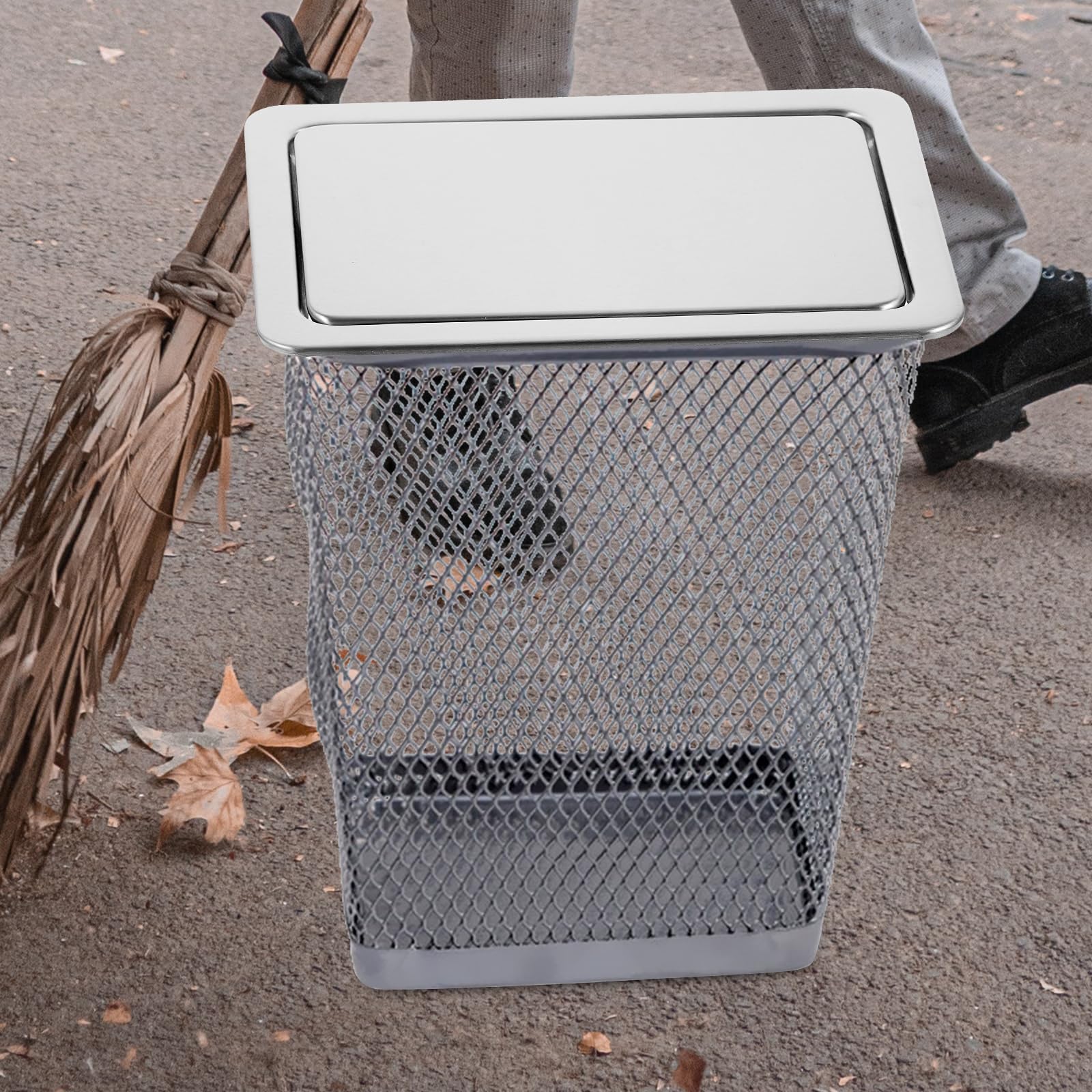 Amosfun Built-in Countertop Trash Bin Lid and Waste Chute Lid, Stainless Steel Balance Flap Cover, Silver Trash Grommet Swing Trash Can Lid Accessories 23X16.5X3.3CM
