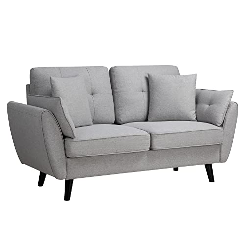 Shintenchi 63" Modern Fabric Loveseat Sofa Couch for Living Room Upholstered 2-Seat Low Back Deep Seat with 4 Pillows Furniture for Bedroom, Office,Studio Easy Assembly Light Grey