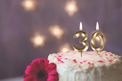 Bailym 30th Birthday Candles,Gold Number 30 Cake Topper for Birthday Decorations Party Decoration