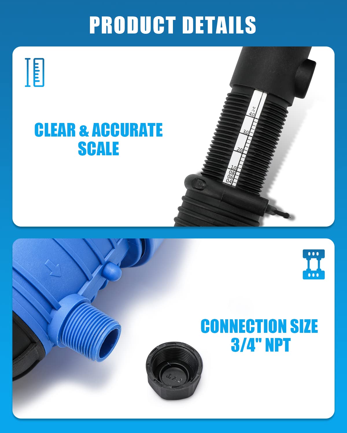 NEWTRY 0.4%~4% Adjustable Fertilizer Injector Water Powered Chemical Liquid Doser Dispenser 4.4~660.43 gallons/h Drip Irrigation Injector Dosing Pump for Industry Garden Hose Livestock (0.4% -4%)