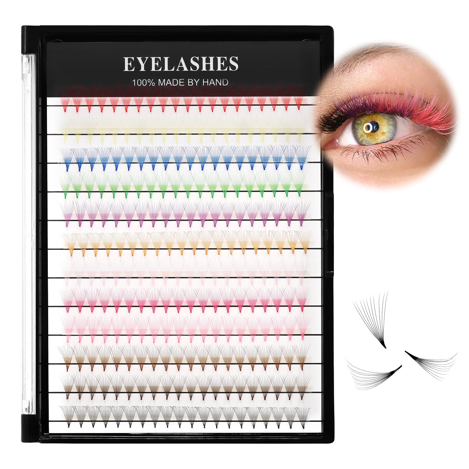 Hannahool 12 Colors Mix 240pcs 10D Premade Fans Nature Long Volume Eye Lashes Extensions Soft and Light Weight Colorful Individual False Eyelashes Cluster 8-16mm to Choose (12mm)