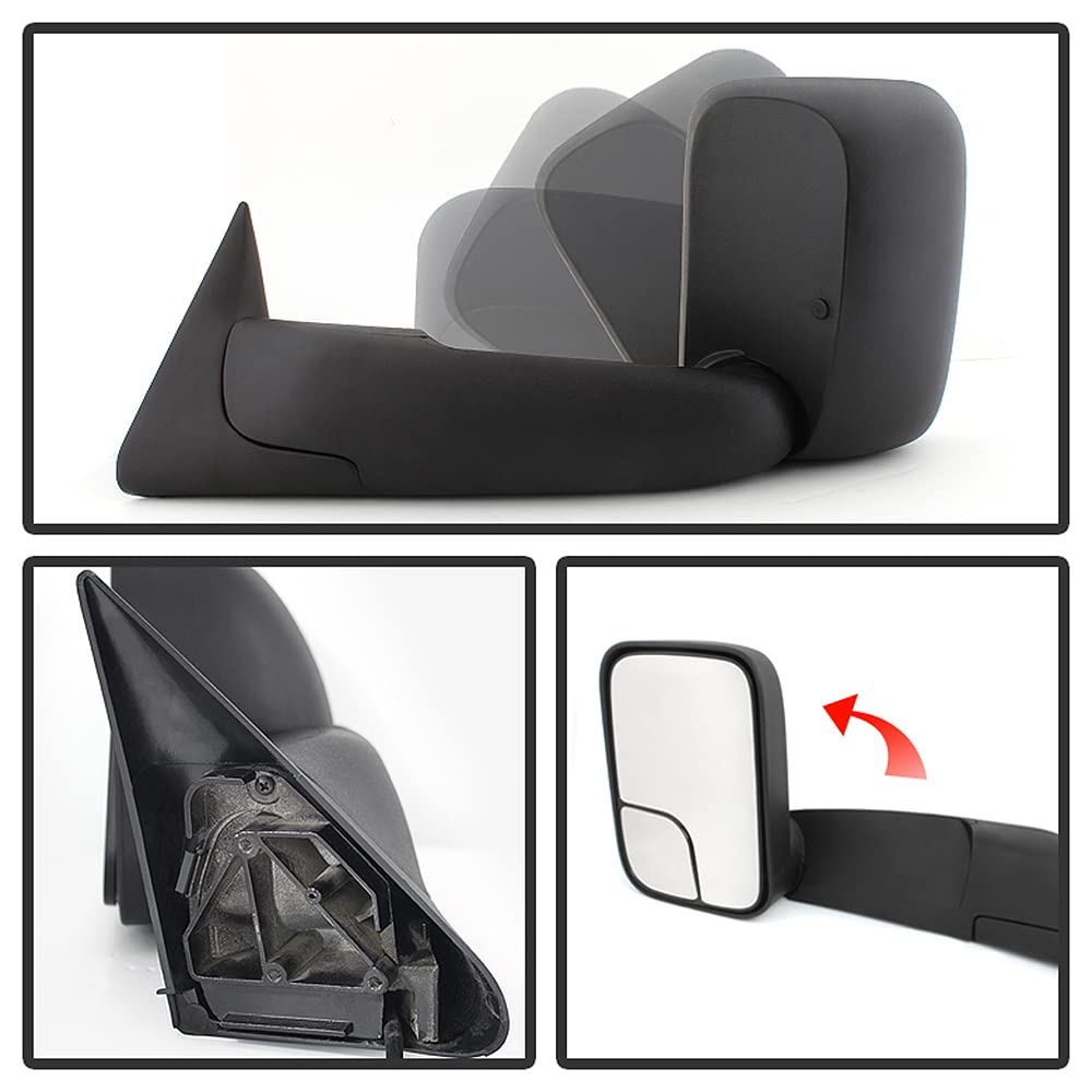 ACANII - Telescoping Flip Up MANUAL Towing Mirrors Non Heat For Left+Right 1994-2001 Dodge RAM 1500 94-02 2500/3500
