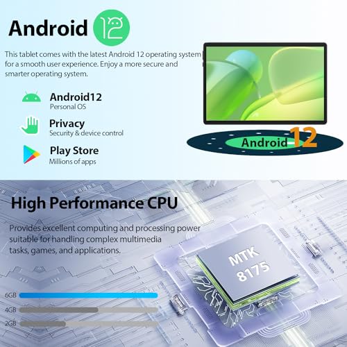 Android Tablet 10 inch with Case, Android 12 Tablet, 6GB RAM 64GB ROM, 512GB Expand Android Tablet with Dual Camera, 5G & 2.4G WiFi, Bluetooth, 8000mAh, HD Touch Screen, Google GMS Certified