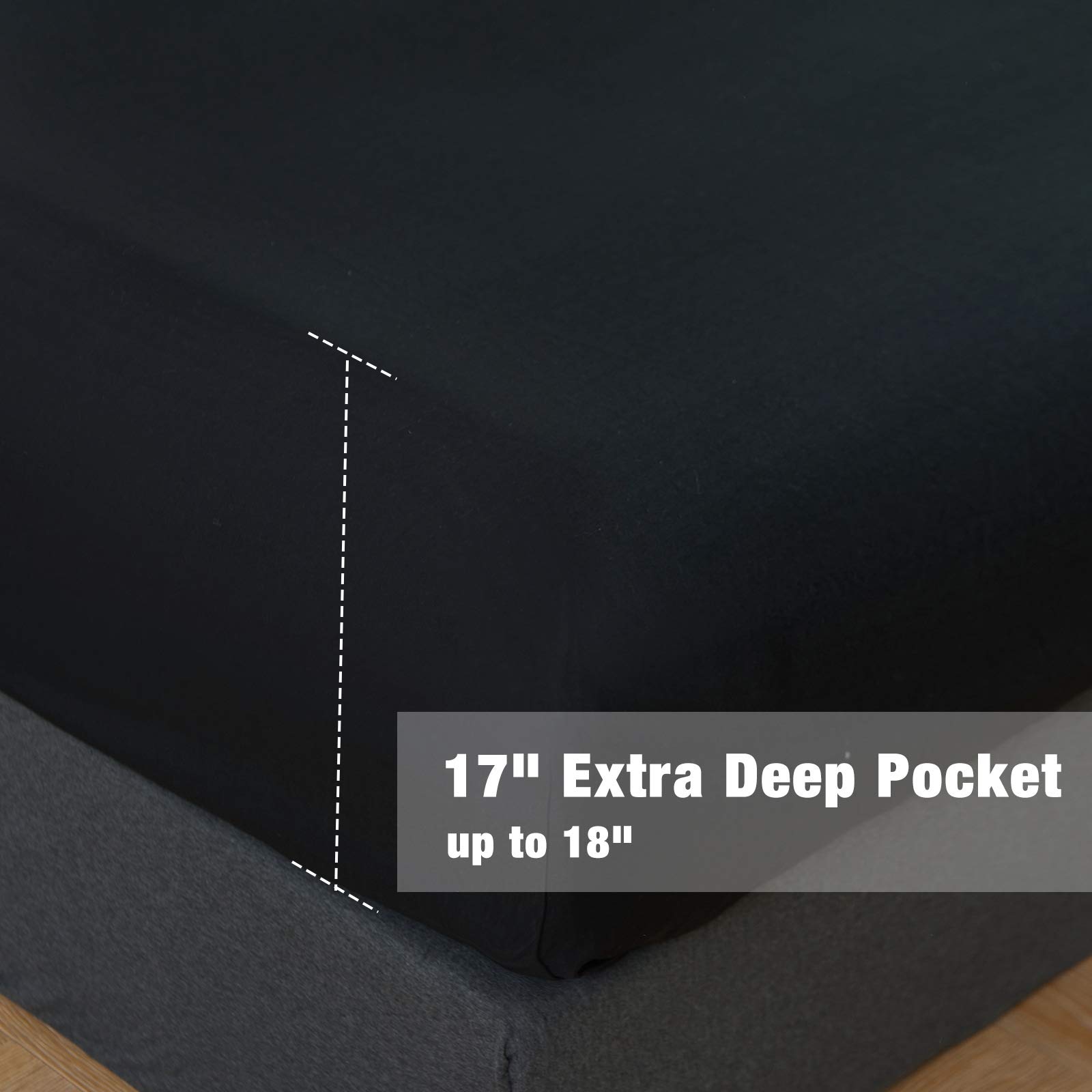 AKK 100% Cotton Queen Sheet Set - Crisp and Cooling Percale Weave - Hotel Luxury Breathable 4 Piece Bed Sheets - Real 300 Thread Count - 17 Inches Deep Pocket with All-Around Elastic, Black