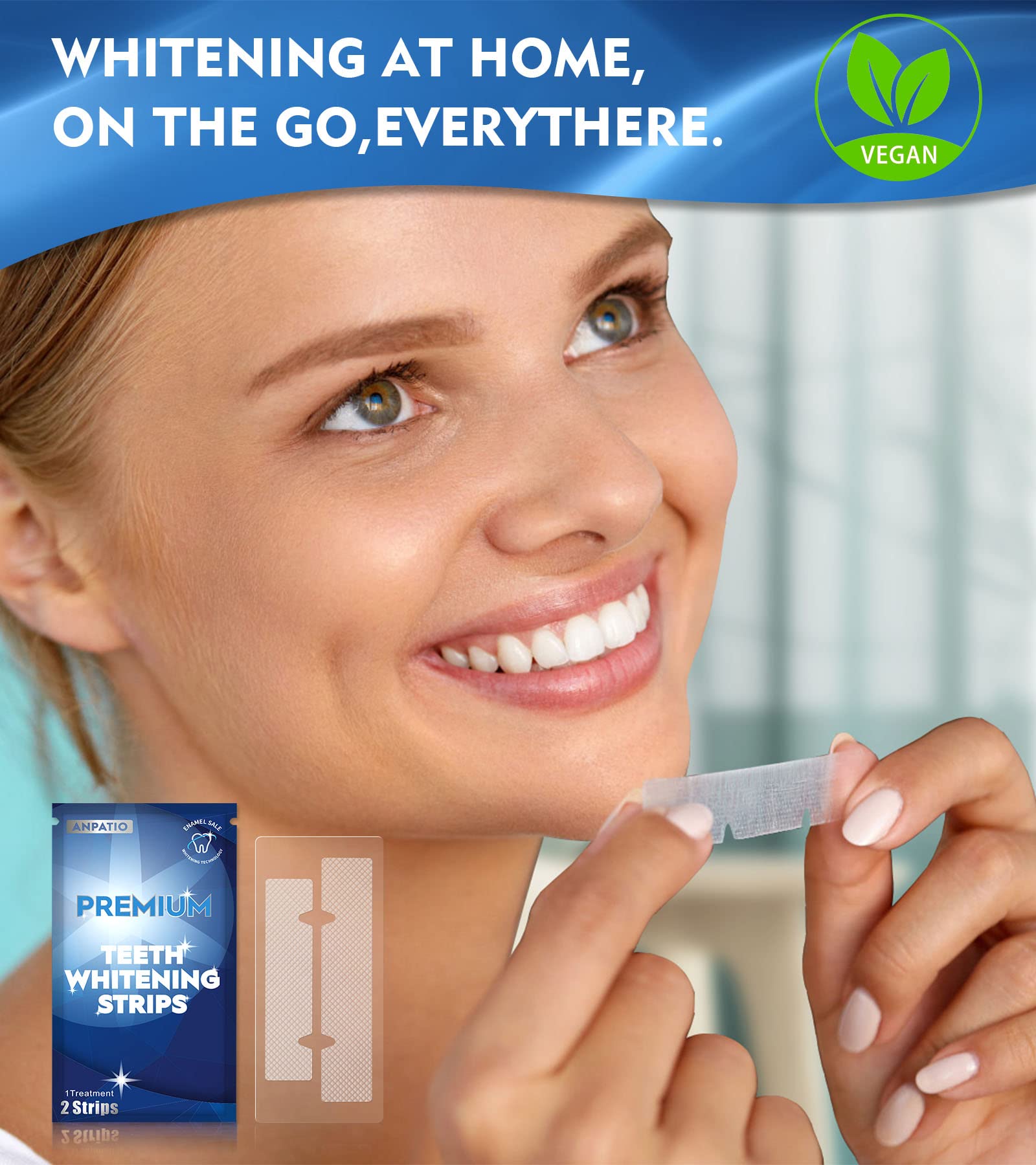 Anpatio Teeth Whitening Strips 21 Treatment, Non-Slip White Strip Without Any Harm - Safe for Enamel - Non Sensitive Teeth Whitening Kit, Bamboo Toothbrush (42PCs)