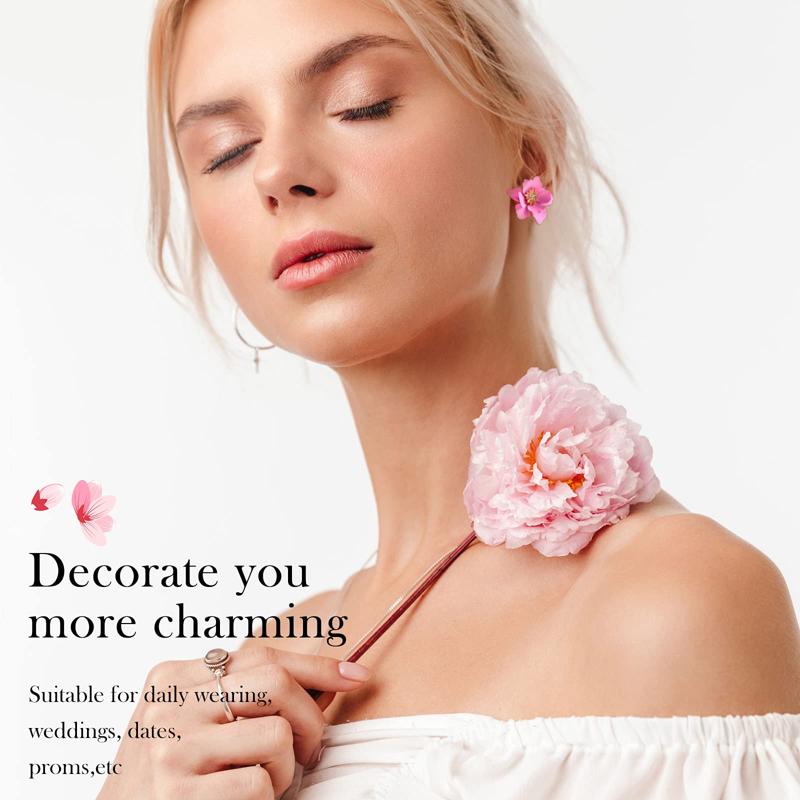 7 Pairs Boho Flower Stud Earrings for Women, Flower Shaped Daisy Earrings with Gold Bud (Cute Style)