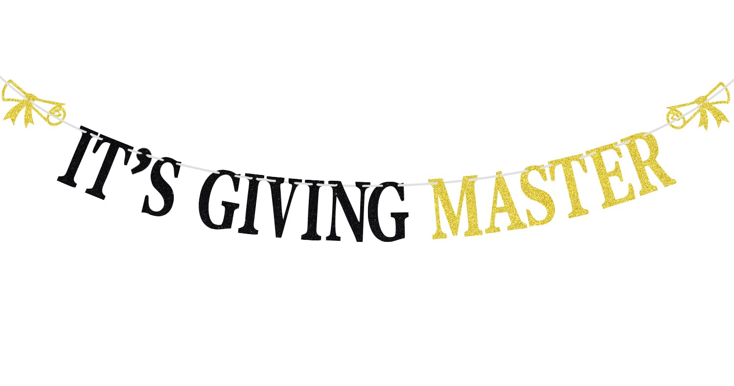 Gold Glitter It's Giving Master Banner, Happy Master's Degree/Mastered It/Mastered 2025, 2025 Graduation Party Decorations Supplies