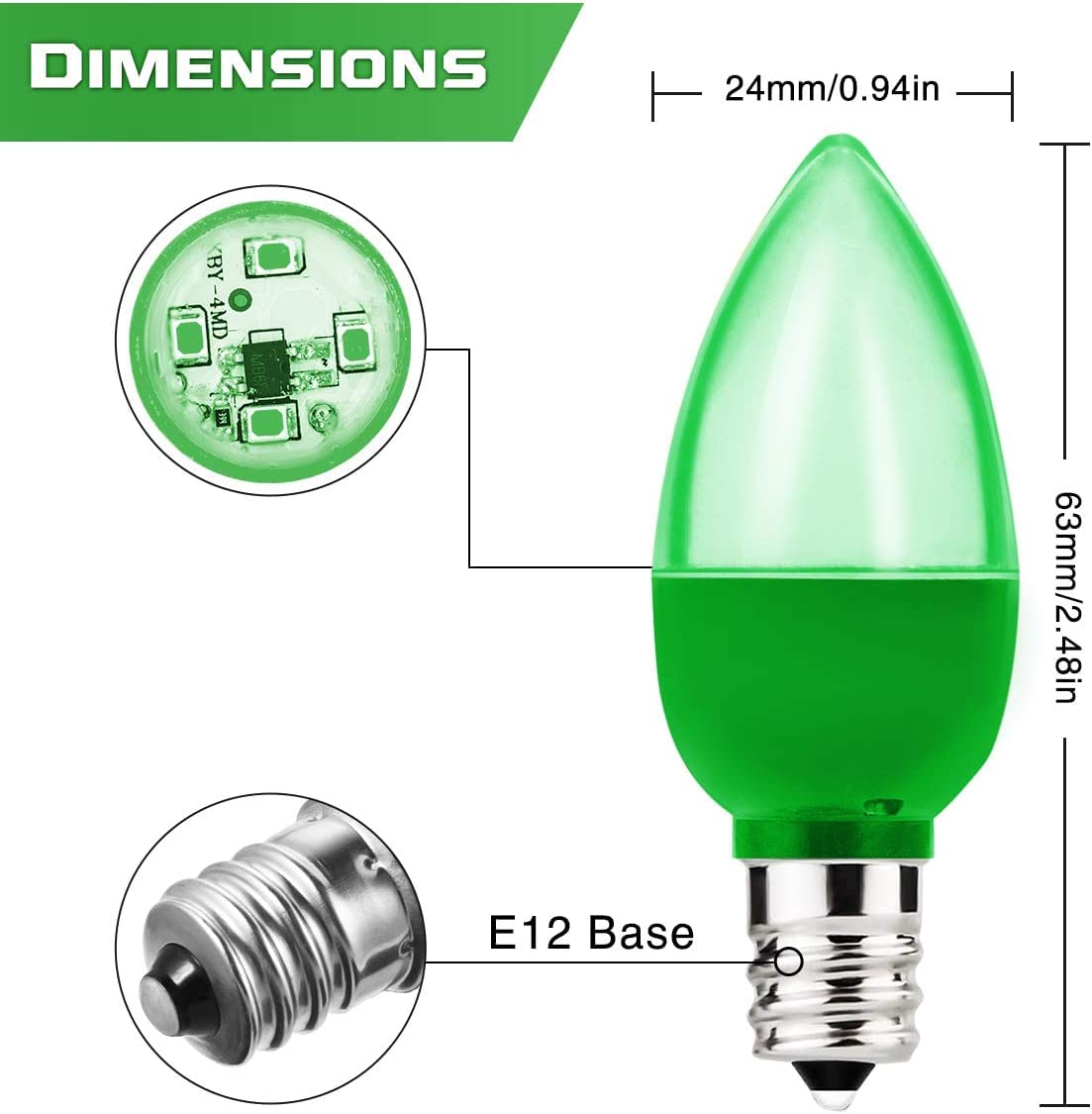 8 Pack c7 LED Red Light Bulb Green Light Bulb 1W Night Light Bulb Mini LED Bulb Candelabra E12 Base Decor Red Bulbs Green Bulbs Salt Lamp, String Lights, Window Candle, Indoor Outdoor Use C7 LED Bulb