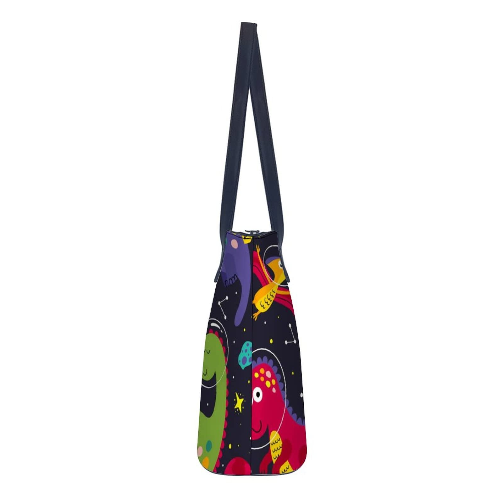 Cute Dinosaur in Space Women's Tote Bag PU Leather Shoulder Bag Handbags Purse For Work Shopping Travel