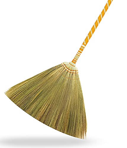 Asian Straw Broom Thai for Cleaning Floor,Housewarming Gift,Thai Vintage Retro Grass Broom Stick, Hardwood Sweeper with Brush Power and Circle Cleaning ( Length 40 inch )