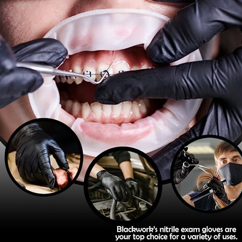 Blackwork Black Nitrile Exam Gloves - Extra Small, Pack of 100 - Latex- & Powder- Free, Disposable, Comfrtable & Durable for Extended Wear - Tattoo, PMU, Medical, & Dental Gloves