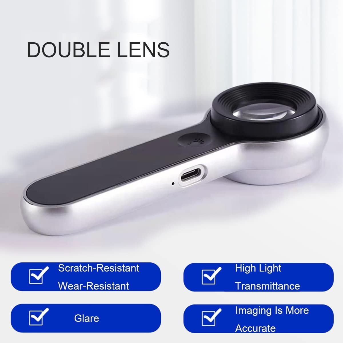 60X Handheld Magnifying Glass with Uv Light,Chargeable LED Illuminated Lighted Magnifier for Macular Degeneration, Seniors Reading, Soldering, Inspection, Coins, Jewelry, Exploring