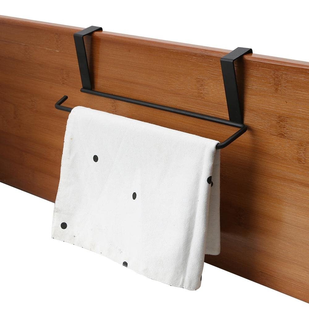 Andy's Orchids Under Cabinet Paper Roll Rack, Over Door Towel Holder, Metal Tissue Hanger Organizer Rack Shelf for Toilet Kitchen Accessories (Black)