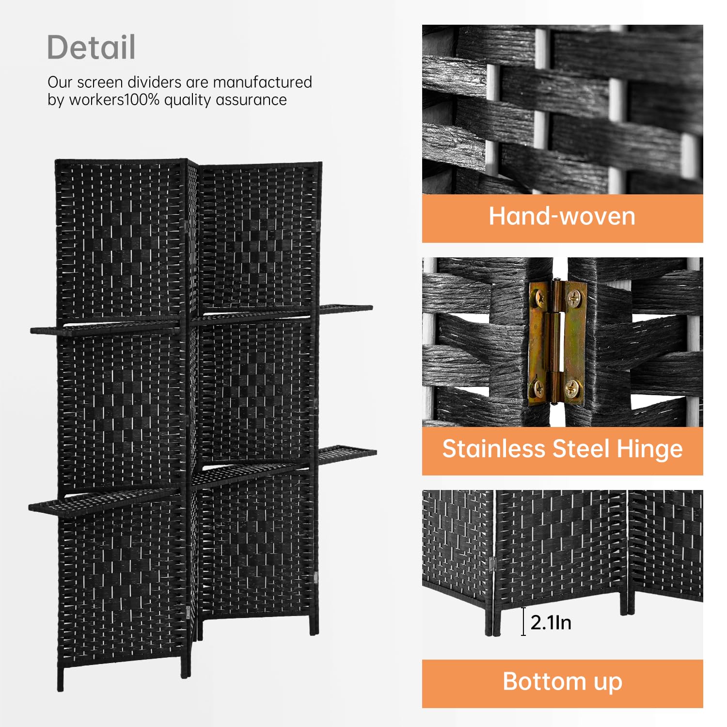 4-Panel Room Diviver Privacy Screen,Wooden Screen Folding Portable Partition Screen with Removable Storage Shelves,Indoor Partition Wall Dividers Freestanding Partition Screens for Home Office(Black)