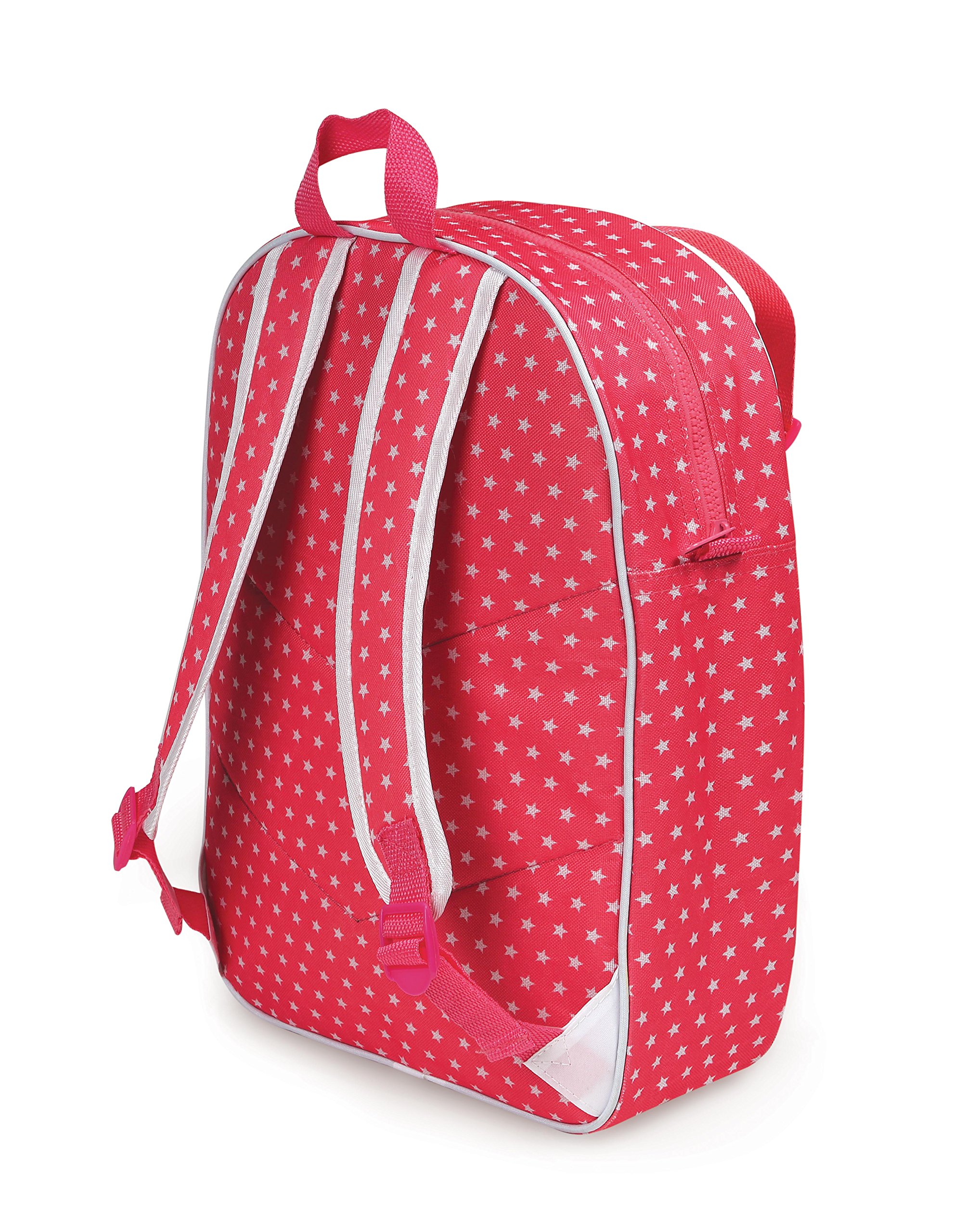 Badger Basket Delightful Doll Travel Backpack with Plush Friend Compartment – Perfect for 18-Inch Dolls with Stylish Pink Star Design