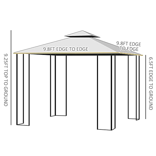 Outsunny 10' x 10' Patio Gazebo, Double Roof Outdoor Gazebo Canopy Shade Shelter with Metal Corner Frame Screen Wall, for Garden, Lawn, Backyard and Deck