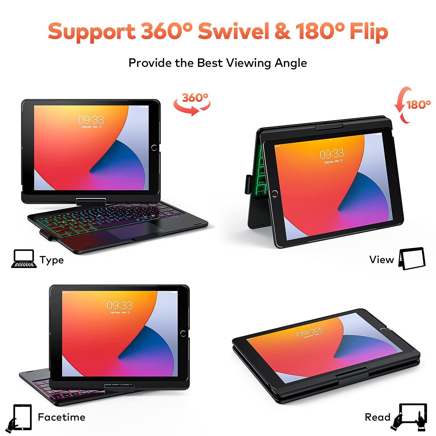 Keyboard Case Compatible with iPad 10.2 2021 9th /8th/7th Generation & iPad Pro 10.5 inch & iPad Air 3rd Gen - Wireless Backlight Keyboard with TouchPad for iPad 10.2/10.5