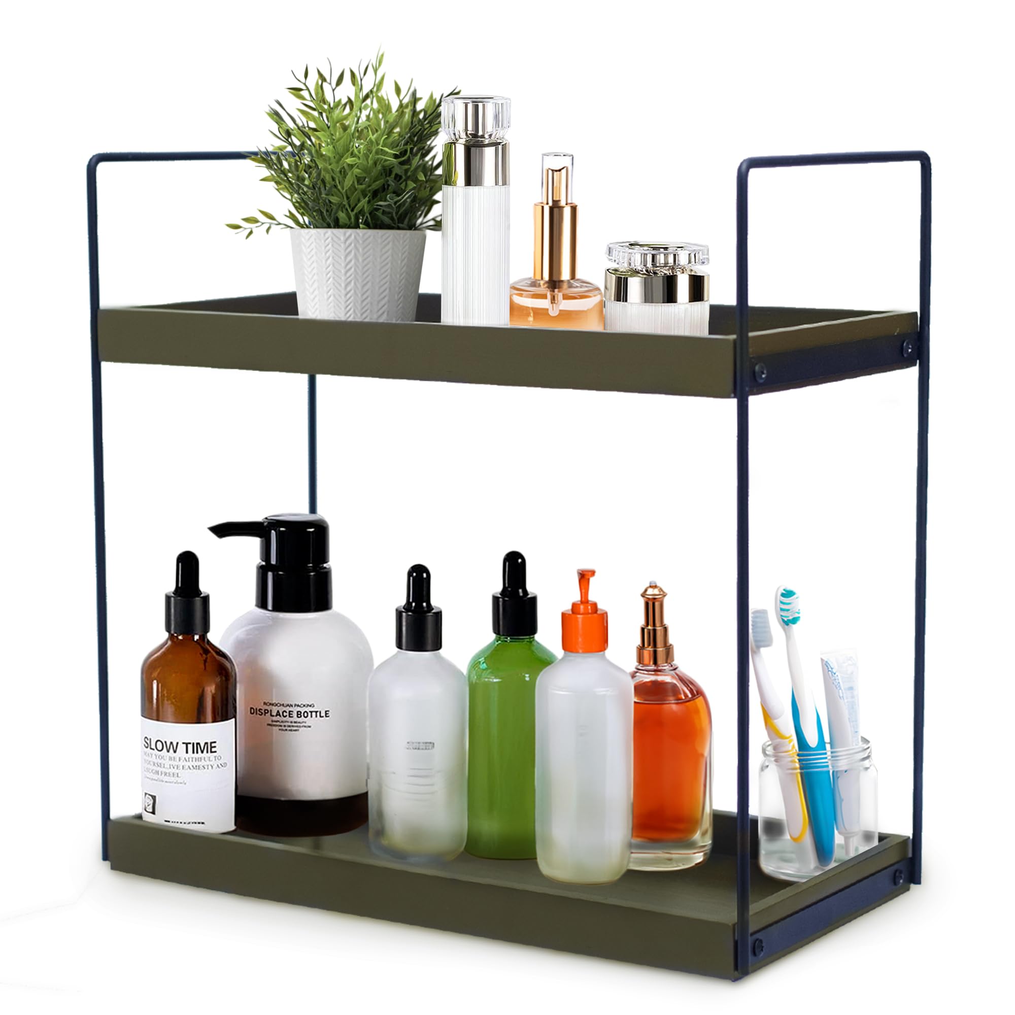 Duvonne 2-Tier Bathroom Countertop Organizer with Free Tools for Quick Assembly 100% Bamboo Durable - Water Resistance Bathroom Counter Shelf - Space Saver Standing Trays for Kitchen (Natural Color)